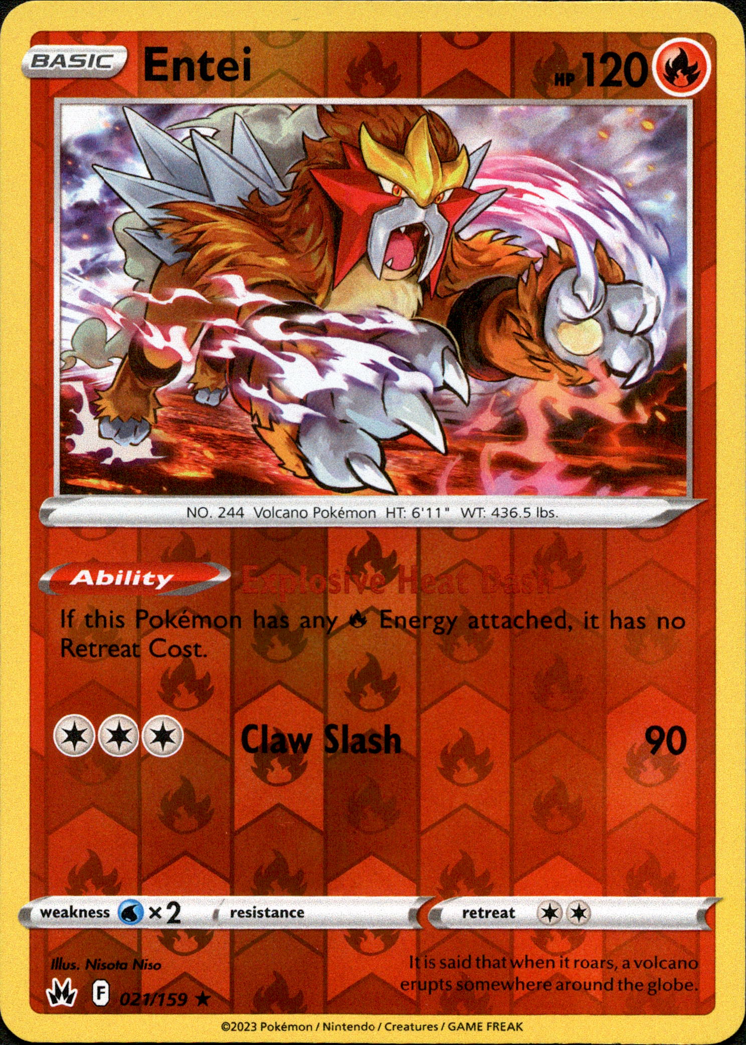 021/159 Entei Rare Reverse Holo Crown Zenith