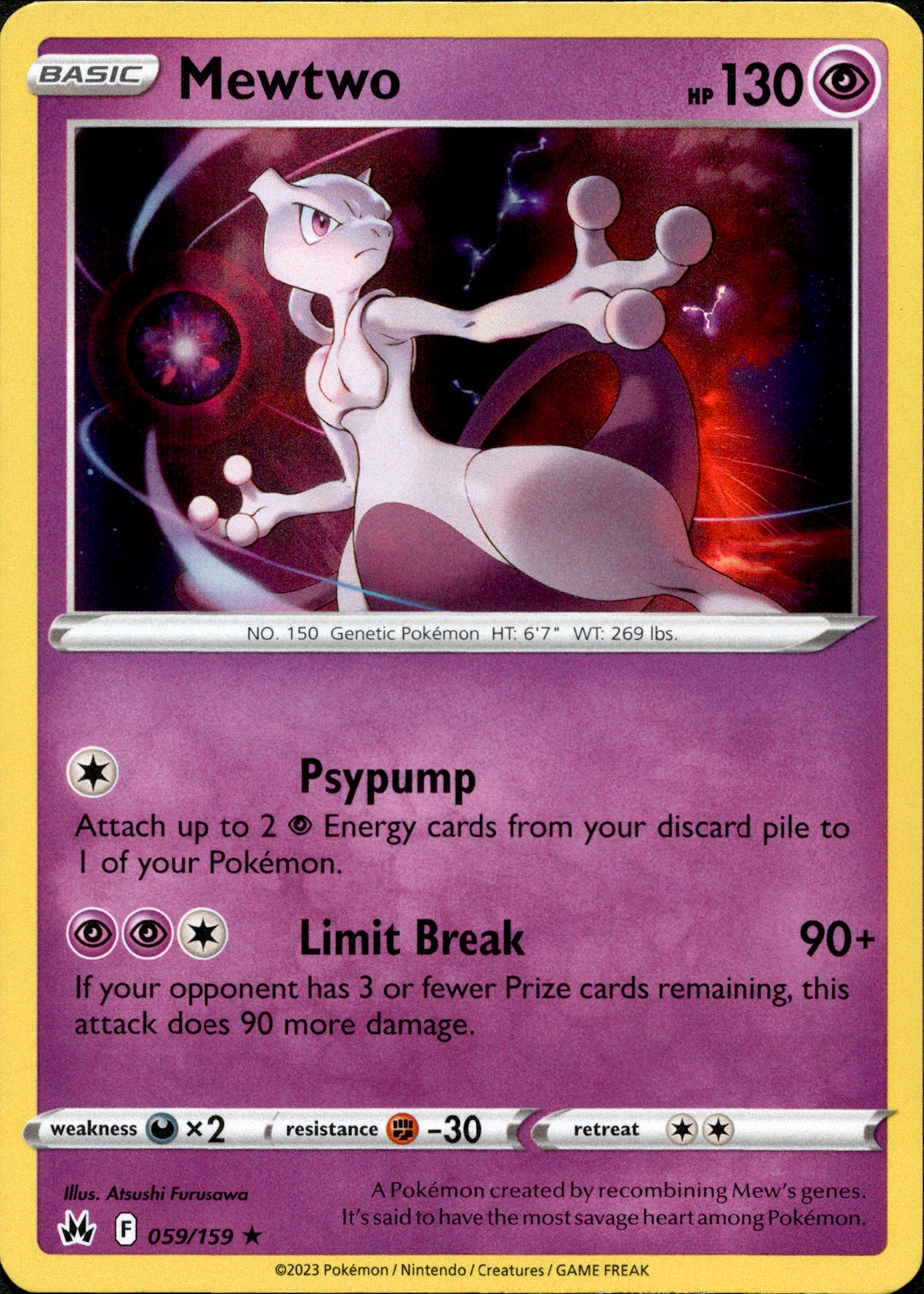 059/159 Mewtwo Holo Rare Crown Zenith