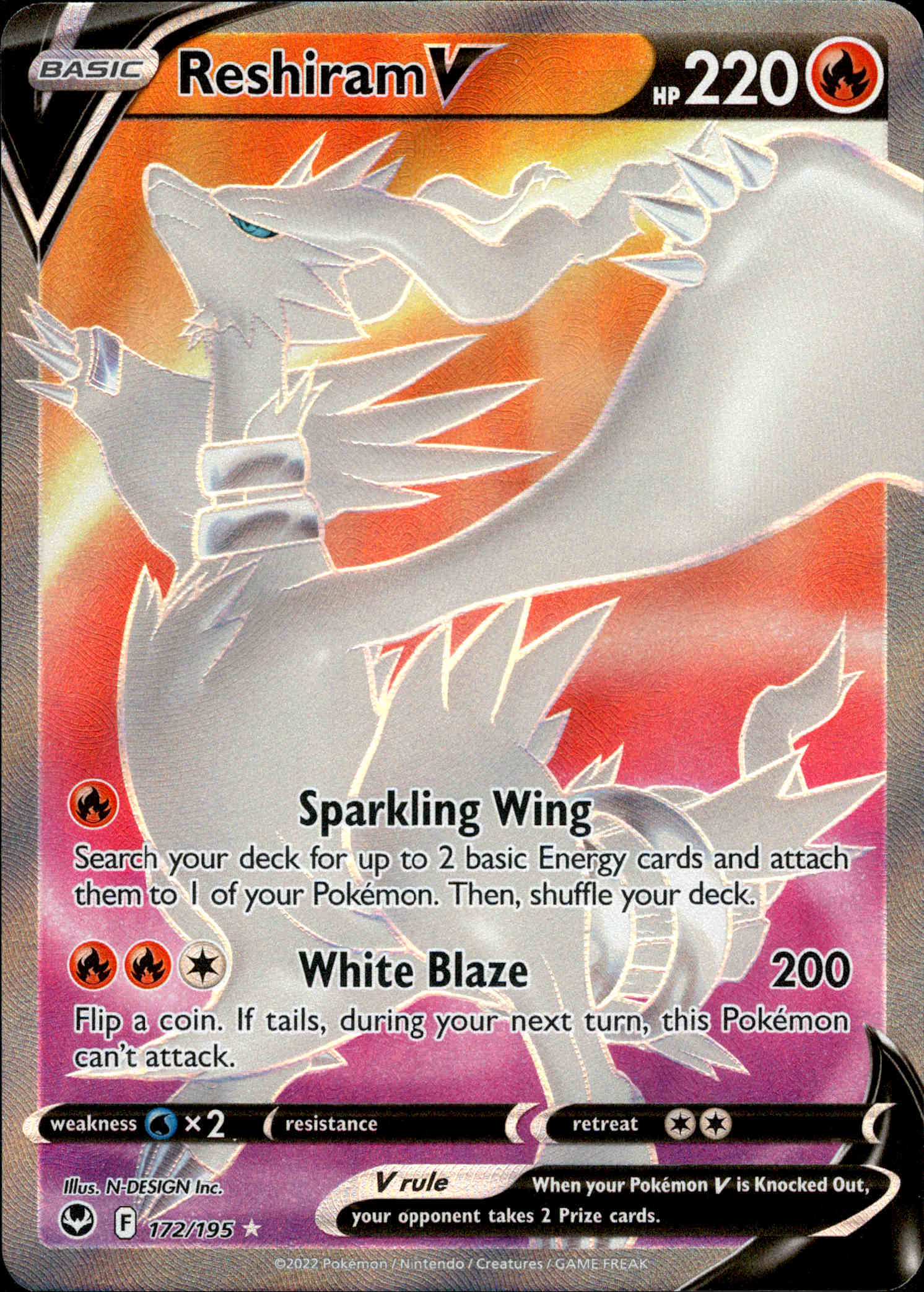 172/195 Reshiram V Full Art Silver Tempest